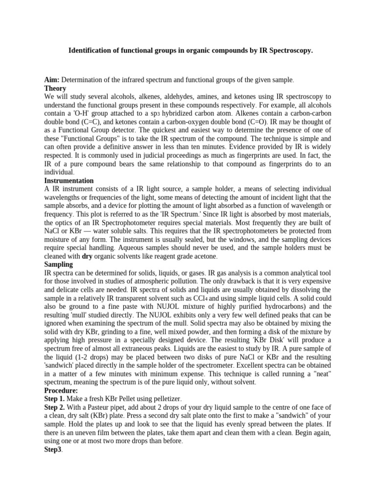 Ir Spectroscopy Lab Procedure | PDF | Infrared Spectroscopy | Alkene