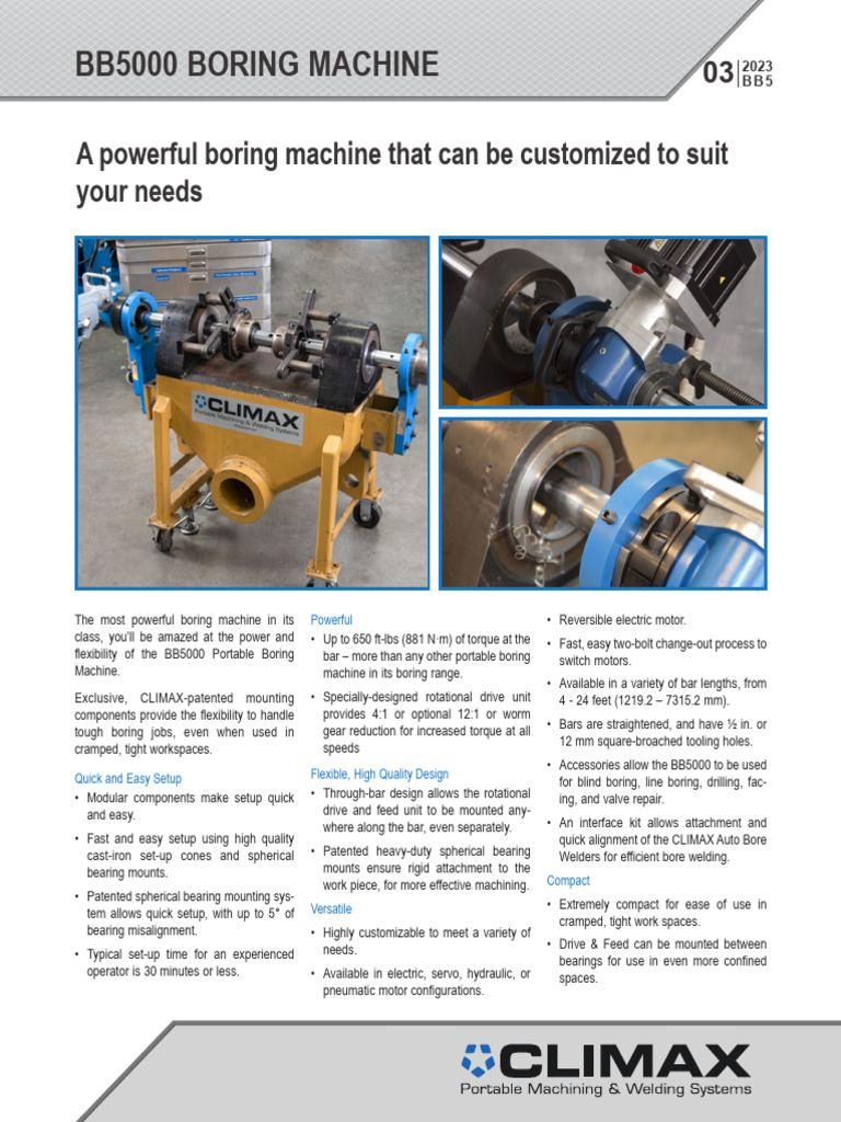 BB5000 Portable Boring Machine Overview | PDF | Horsepower | Gear