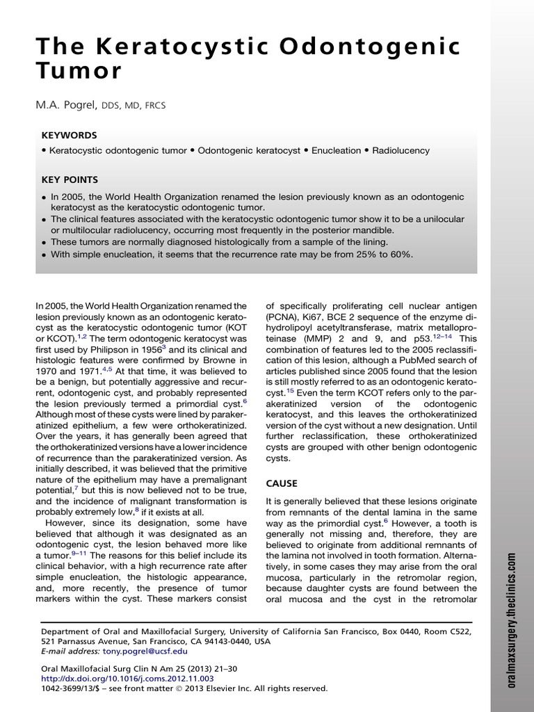 Dental Surgeons: Understanding KCOT | PDF | Diseases And Disorders ...