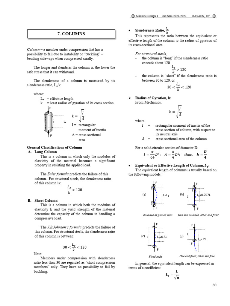 MD1 07 Columns May2022 | PDF | Buckling | Column