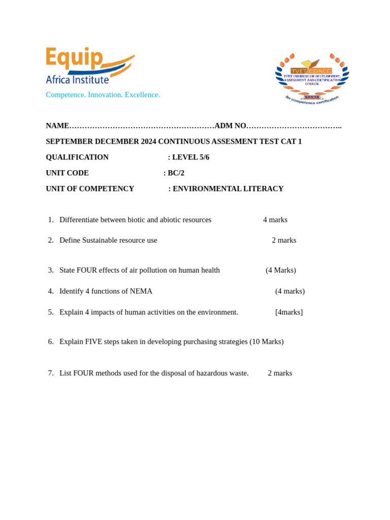 Environmental Literacy Assessment Level 5/6 | PDF