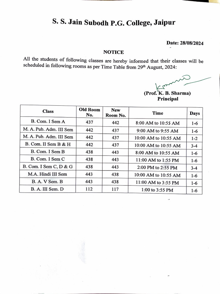 Notice For Rescheduling of Classrooms | PDF