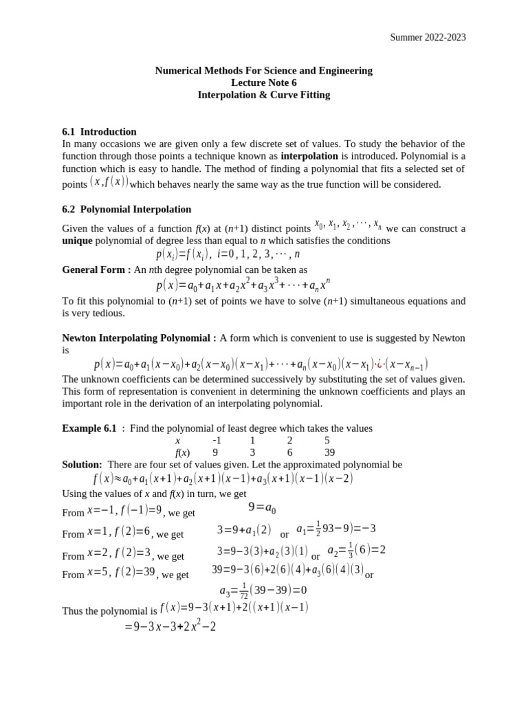 CH-6, MATH-5 - LECTURE - Summer - 22-23 | PDF | Spline (Mathematics) | Interpolation