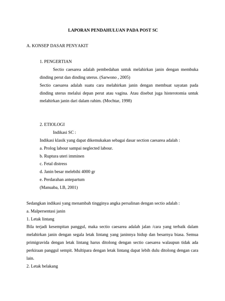 Laporan Pendahuluan Pada Post SC | PDF