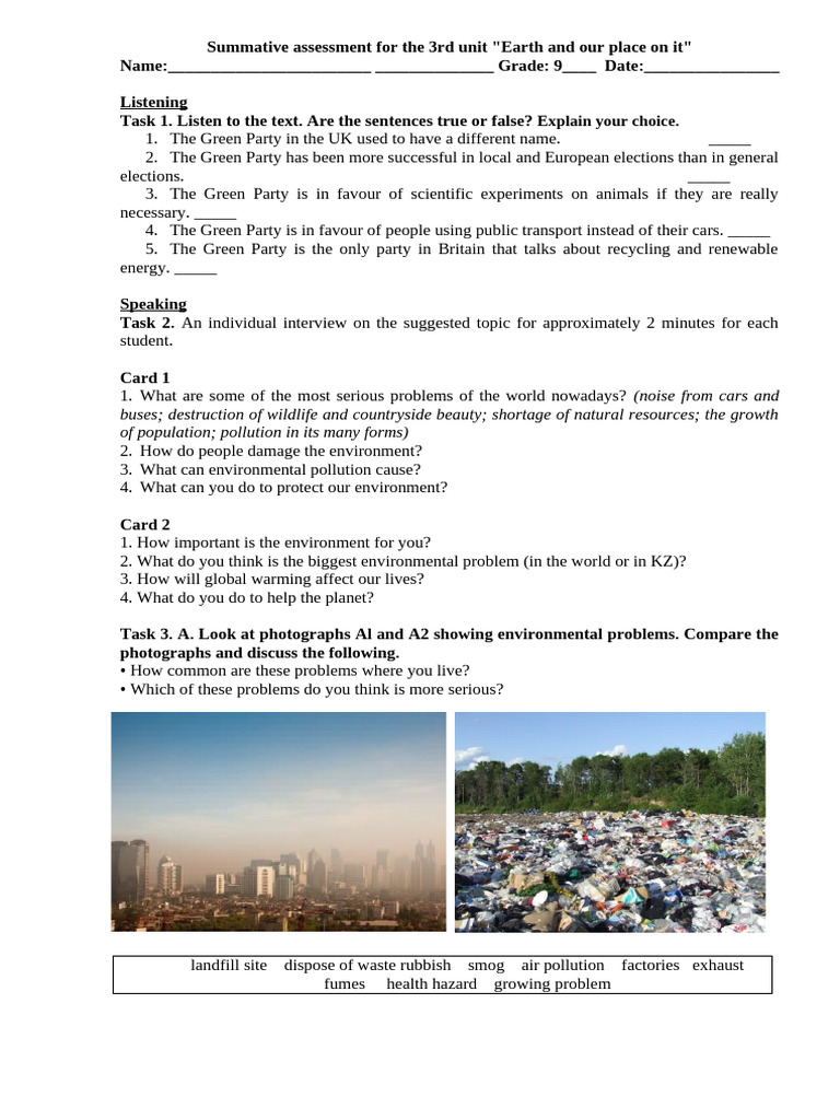 Environmental Issues in 9th Grade | PDF | Question | Vocabulary