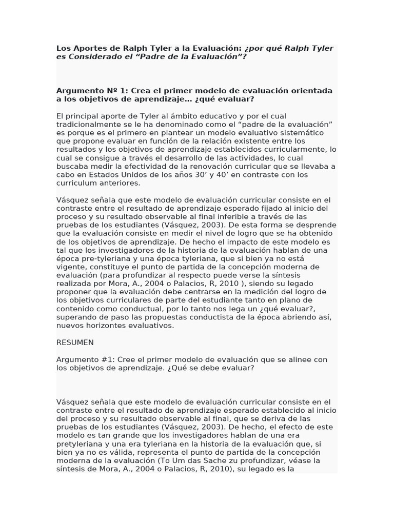 Los Aportes de Ralph Tyler A La Evaluación | PDF | Evaluación | Plan de ...