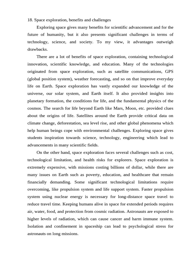 Space Exploration, Benefits and Challenges - Dien | PDF