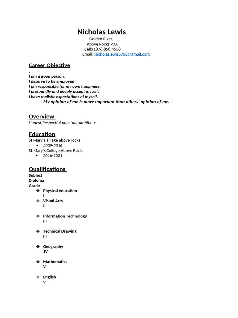 Mr. Lewis Resume | PDF | Career & Growth | Wellness