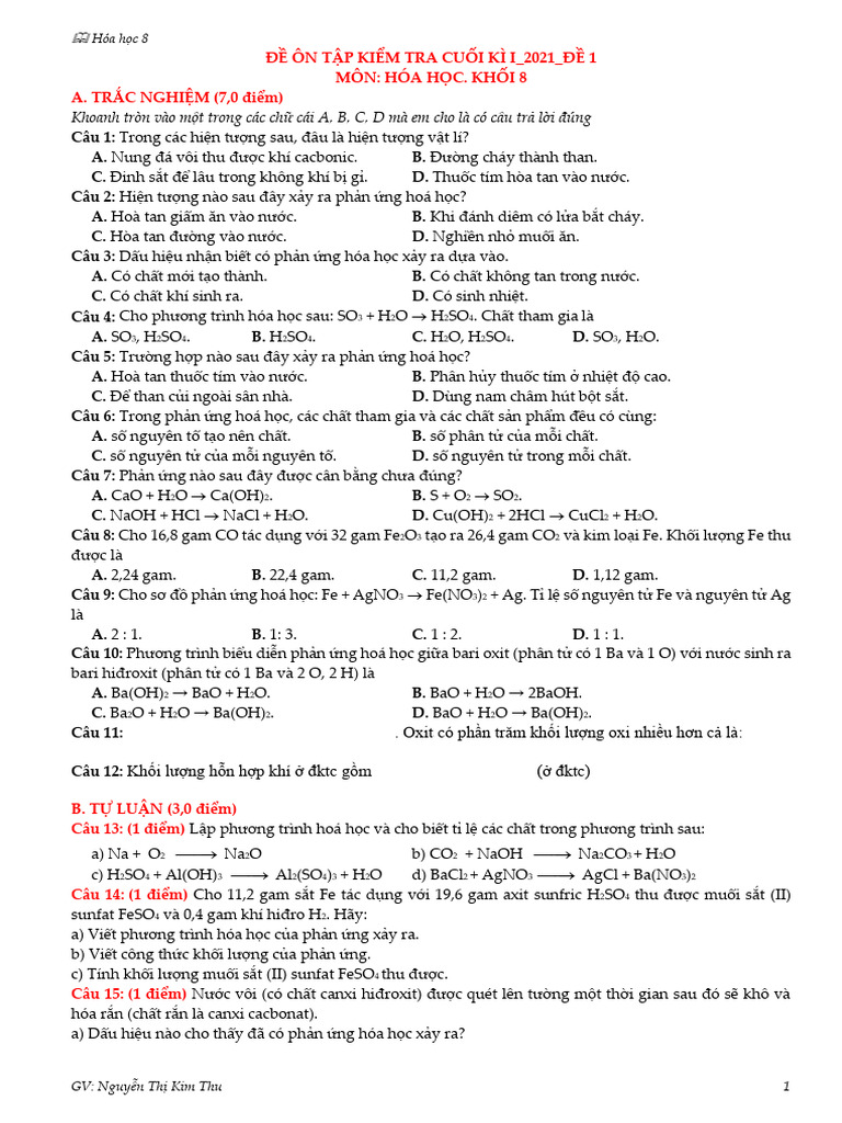 Đề ôn tập kiểm tra cuối kì 1 - L1 | PDF