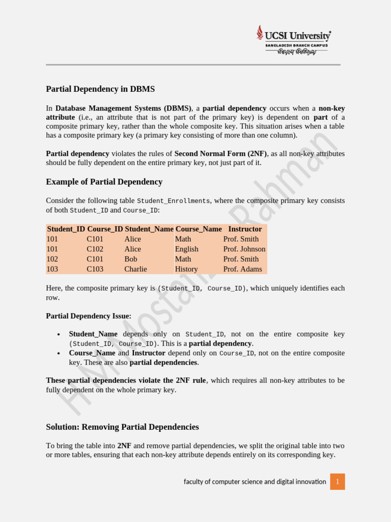 Partial Dependency And Transitive Dependency In Dbms Pdf Data Model Information Technology