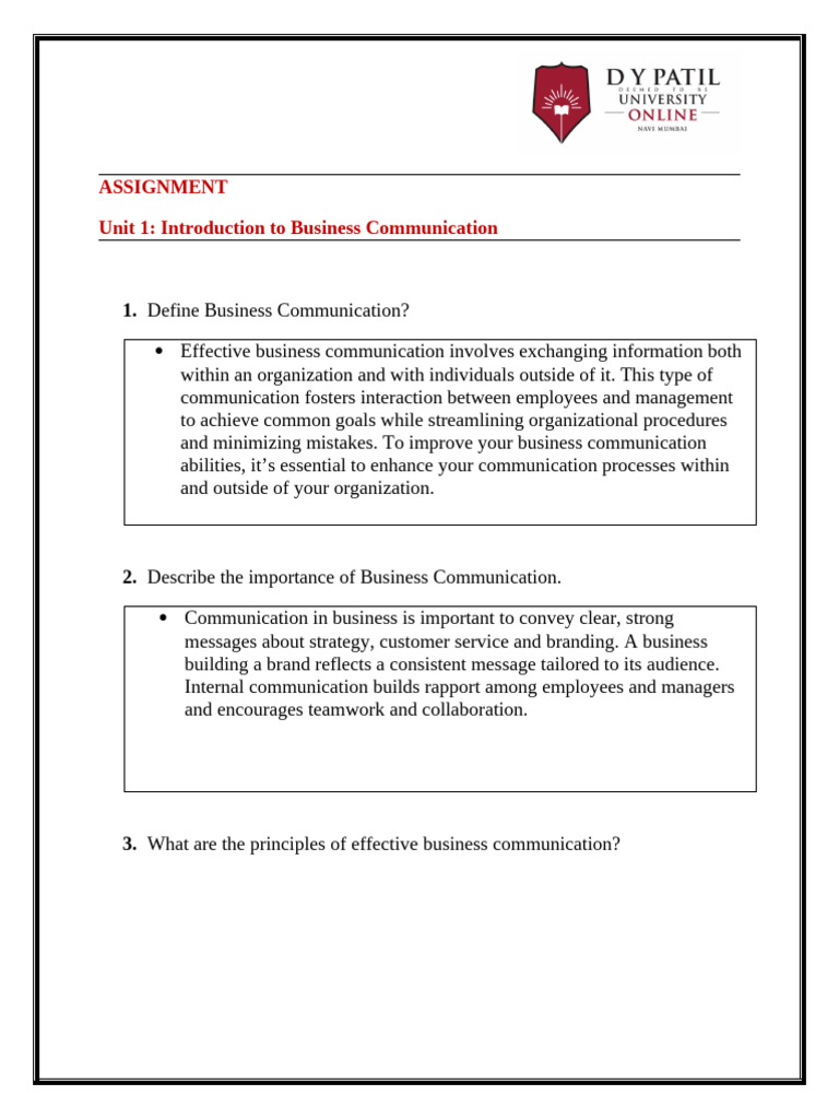 Assignment Unit 1 Business Communication | PDF