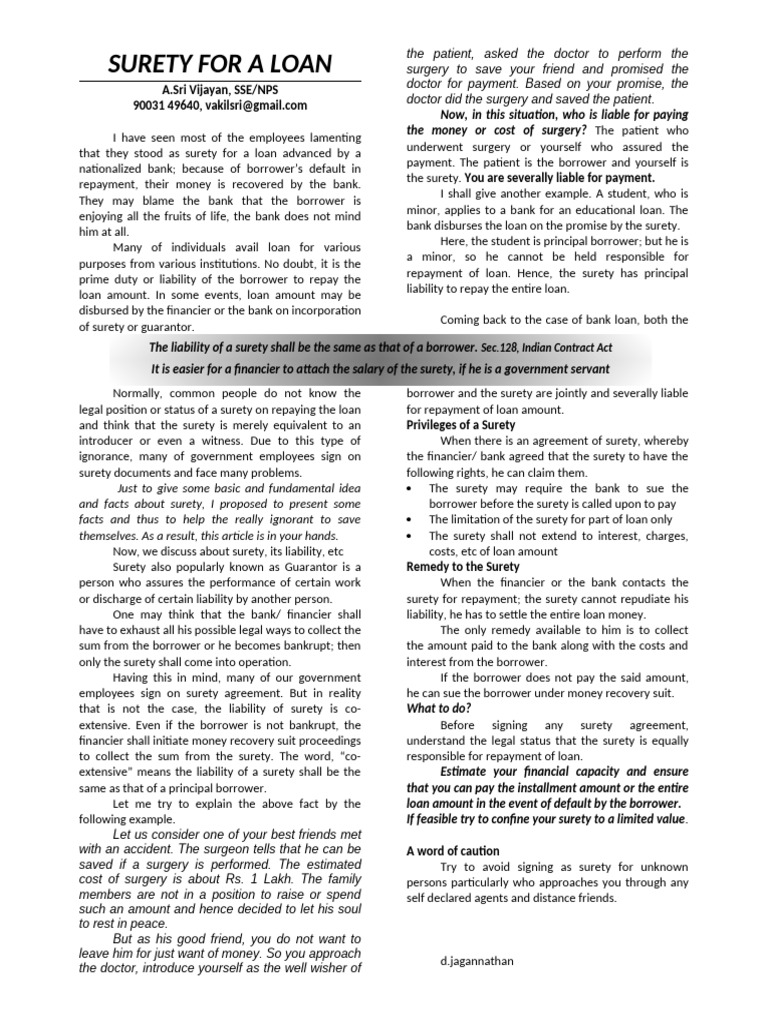 Surety.Rev1 | PDF | Surety | Loans