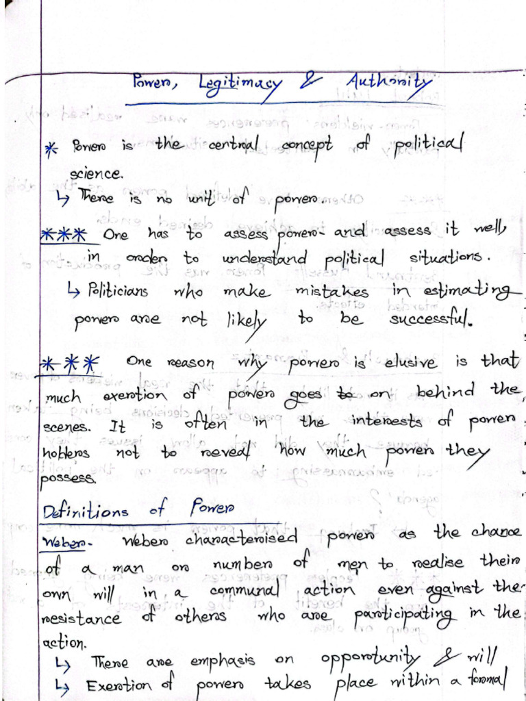 Power, Legitimacy & Authority (Political Science Notes To Chapter 2) | PDF