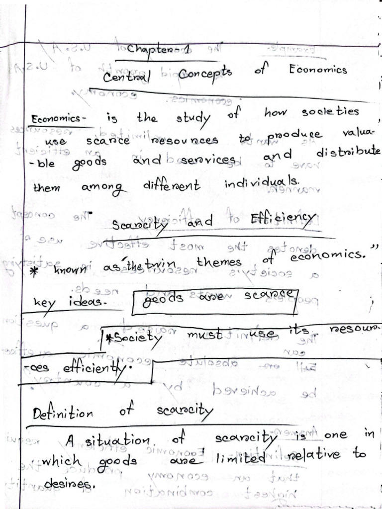 Central Concepts of Economics (Notes To Economics Chapter 1) | PDF