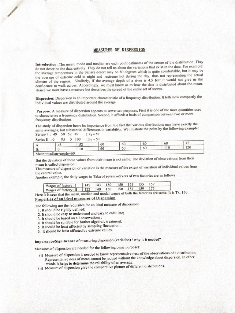 Sheet 2 Measures of Dispersion | PDF