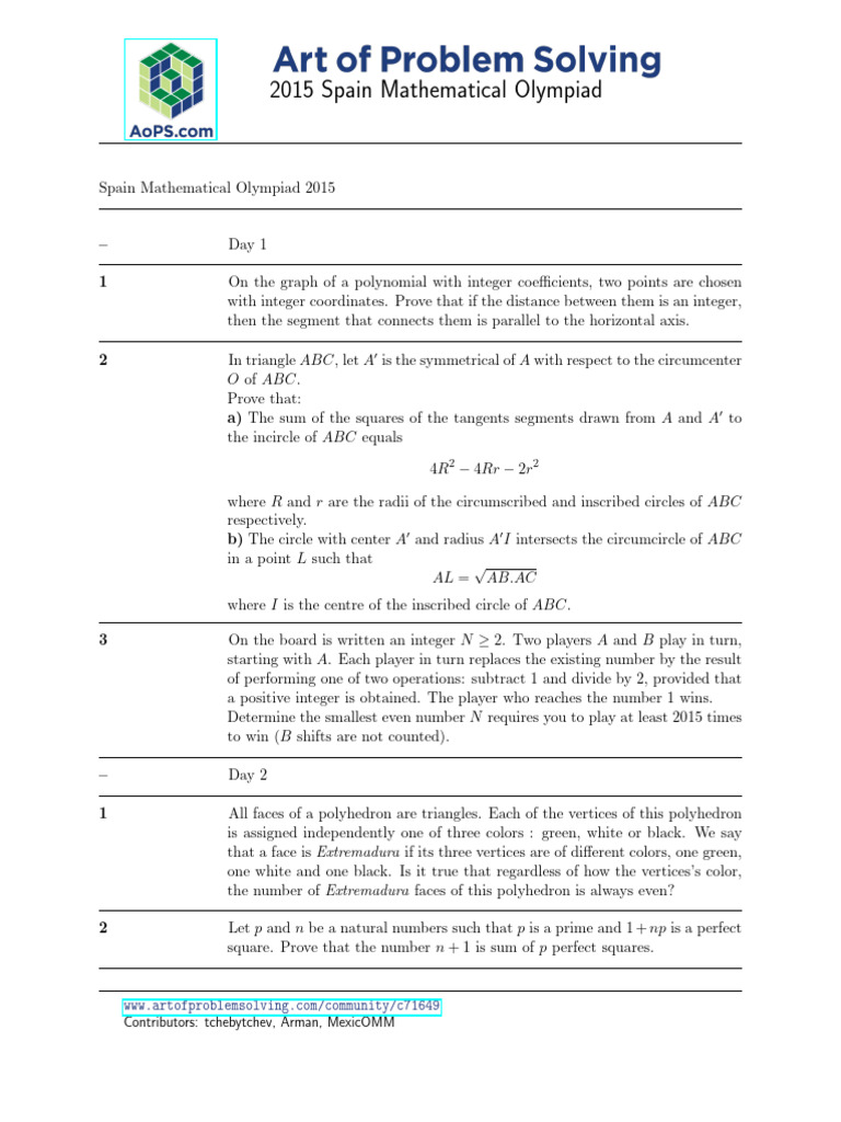 2015 Spain Mathematical Olympiad | PDF | Triangle | Elementary Geometry
