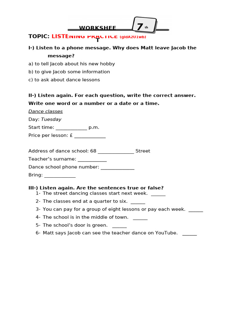 Phone Message Listening Exercise | PDF | Teaching Methods & Materials