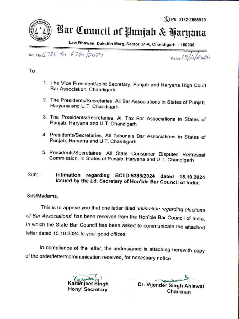 Intimation Regarding BCI Letter | PDF | Separation Of Powers | Government