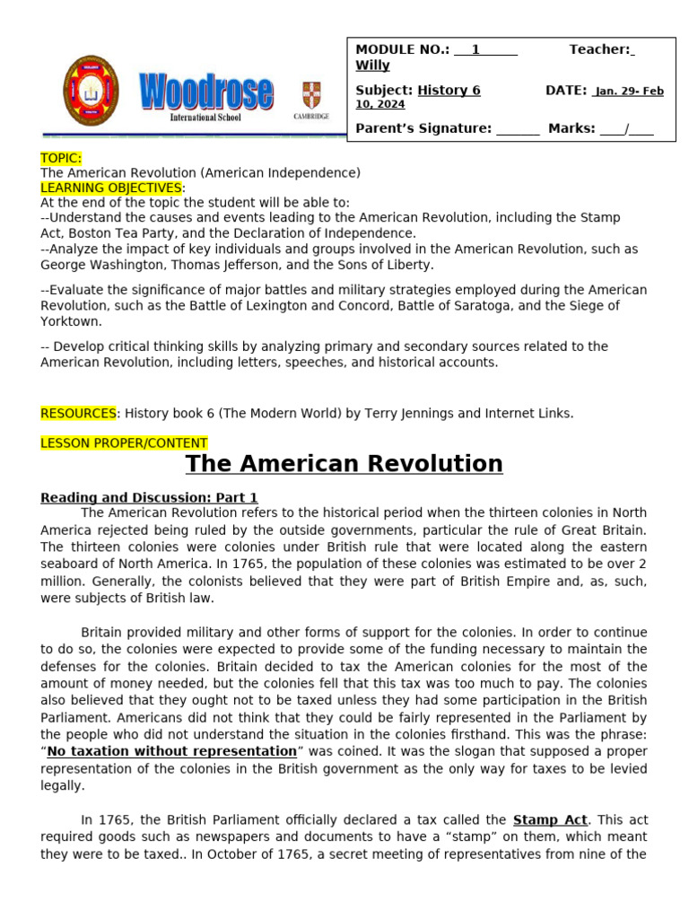 Causes and Events of the American Revolution | PDF | American ...
