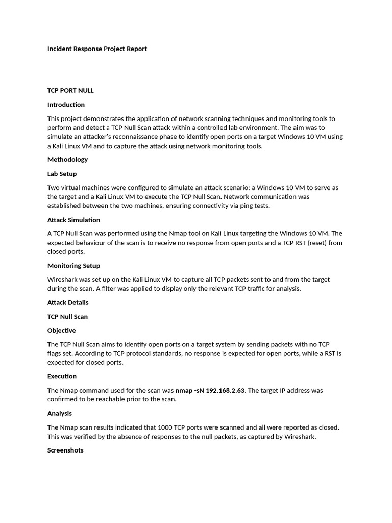 Incident Response Project Report | PDF | Transmission Control Protocol ...