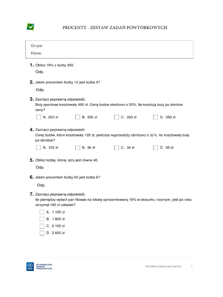 Matematyka Klasa 8 Procenty Pdf