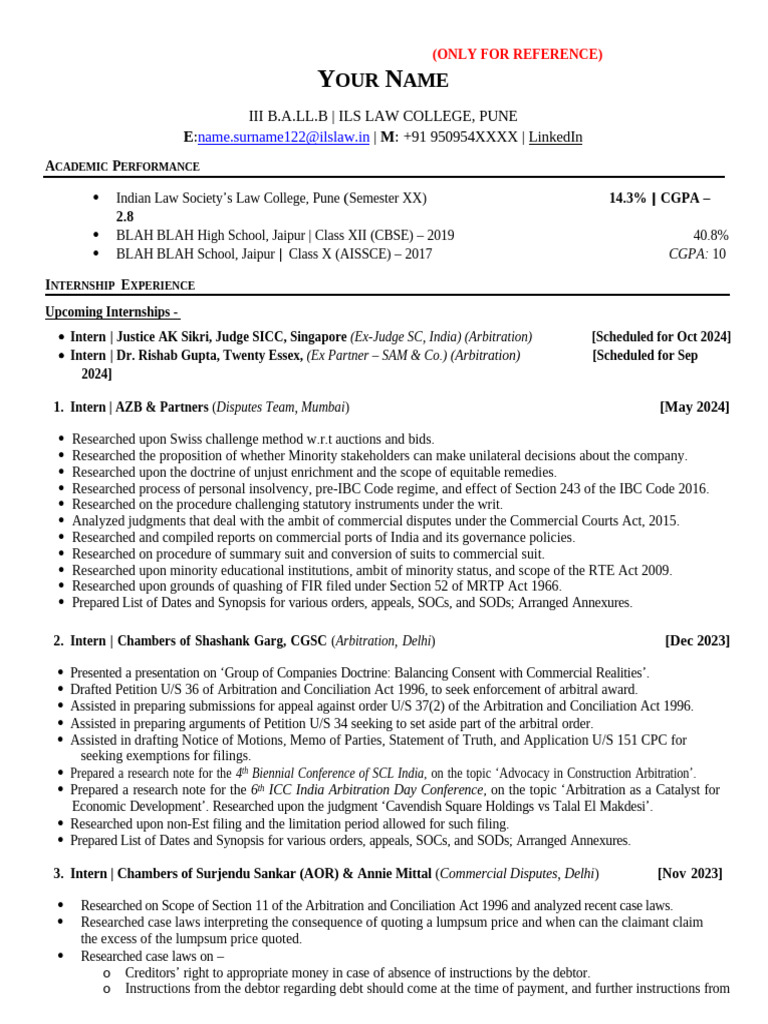 Sample - CV Latest | PDF | Arbitration | Judgment (Law)