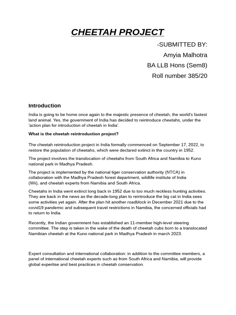Cheetah Reintroduction Project in India | PDF | Conservation Biology ...