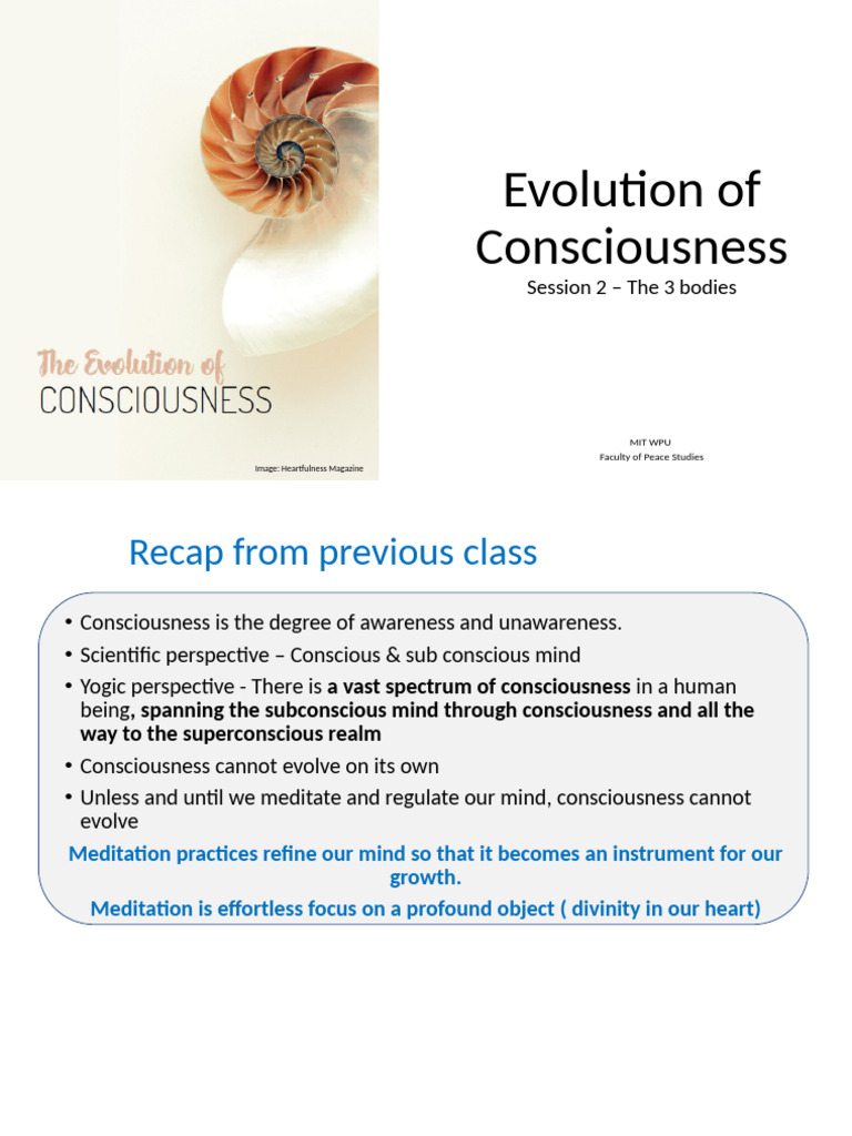 Evolution of Consciousness - Session 2 - The 3 Bodies (UG) | PDF | Mind ...