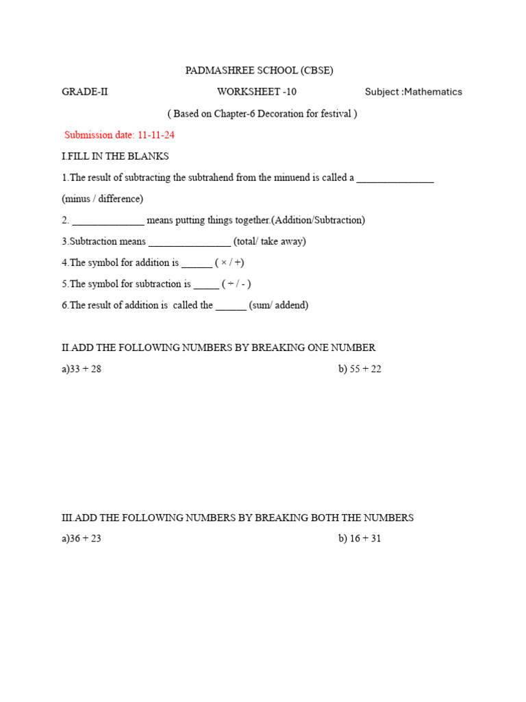 Grade - 2 Worksheet-10 | PDF