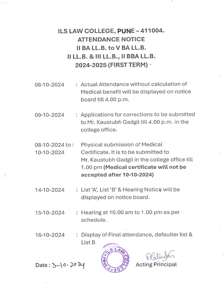 Attendance Notice 1st Term 2024 25 | PDF