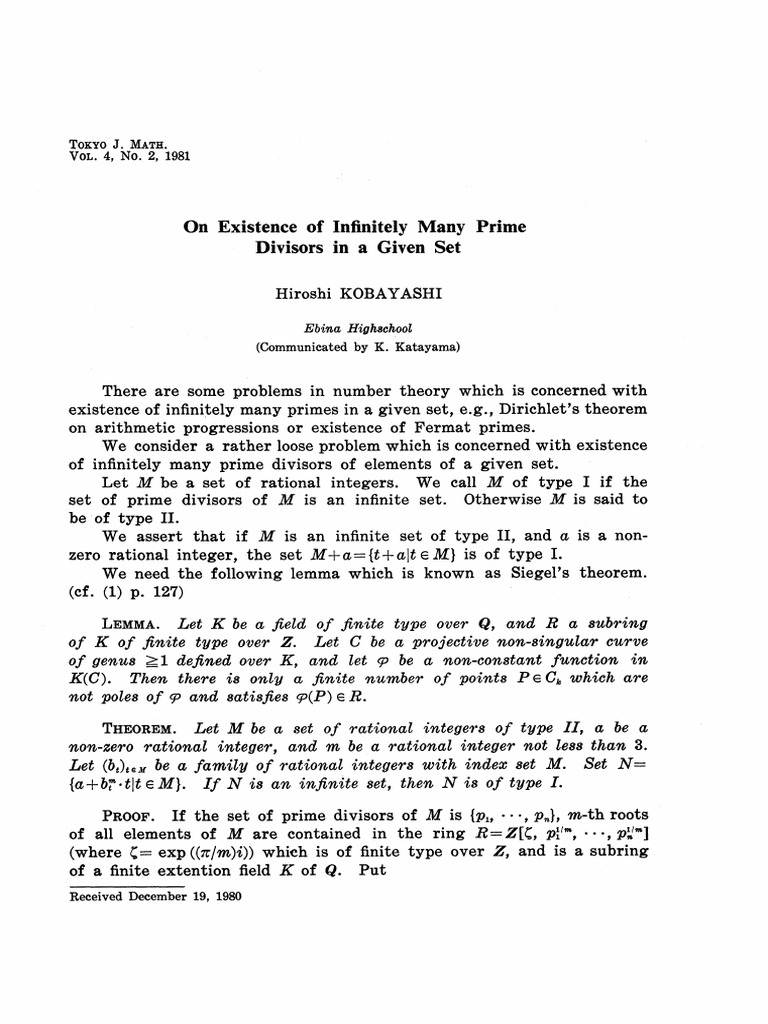 Divisors in Given: On Existence Prime Set | PDF | Prime Number | Arithmetic