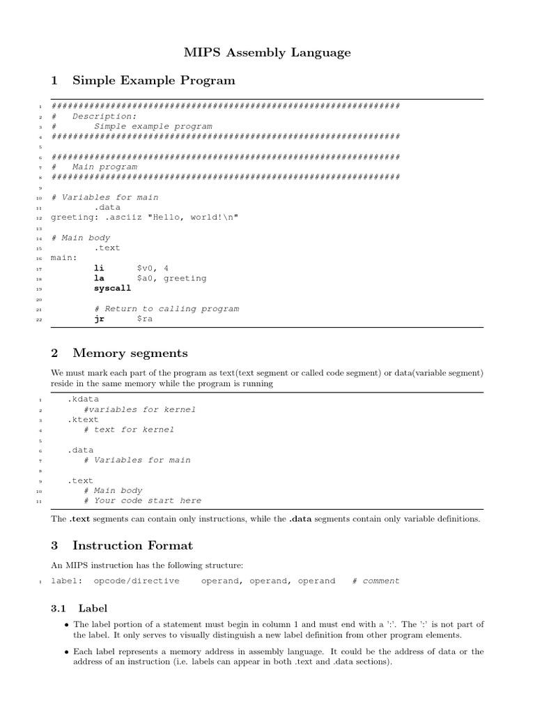 MARS MIPS Simple Userguide | PDF | String (Computer Science) | Integer (Computer Science)