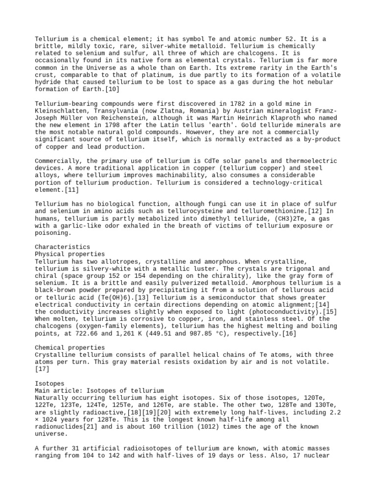 Tellurium | PDF | Chemical Elements | Sets Of Chemical Elements
