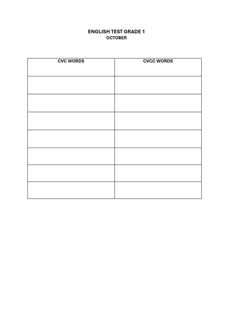 English Test Grade 1 | PDF