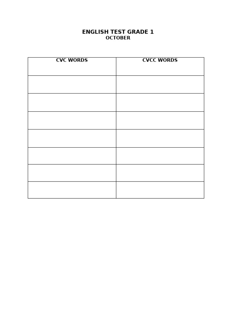 English Test Grade 1 | PDF | Language Arts & Discipline