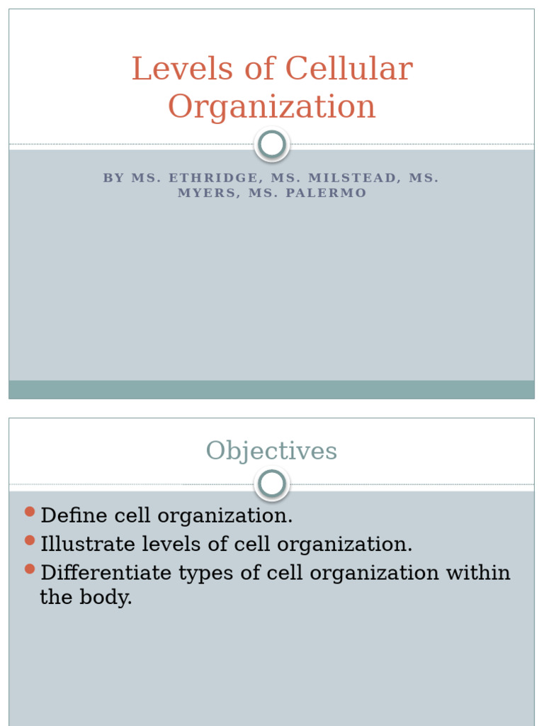 Levelsof Cell Organization PPT | PDF | Tissue (Biology) | Cell (Biology)