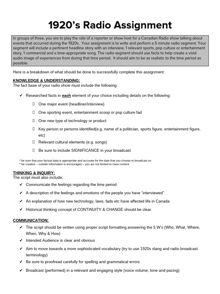 History - !@20s RADIO ASSIGNMENT 2022 2023 | PDF | Proofreading | Feeling