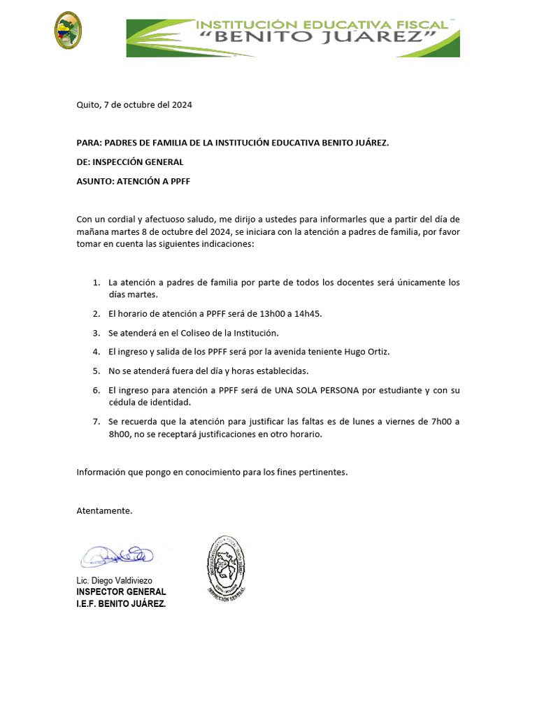 Comunicado 002 Atencion A PPFF | PDF | Salud y bienestar