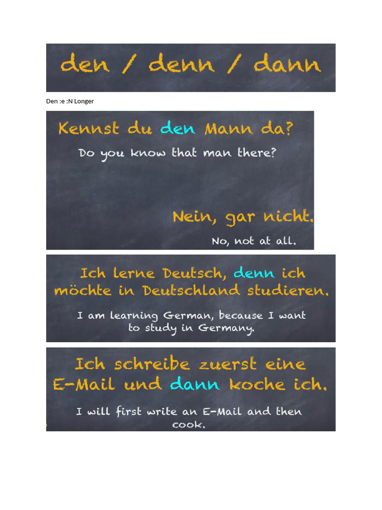 Common Mistakes in German Den, Denn Oder Dann | PDF