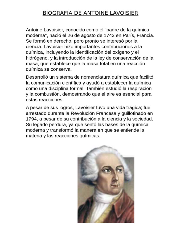 Biografía De Antoine Lavoisier Pdf Química Hidróxido