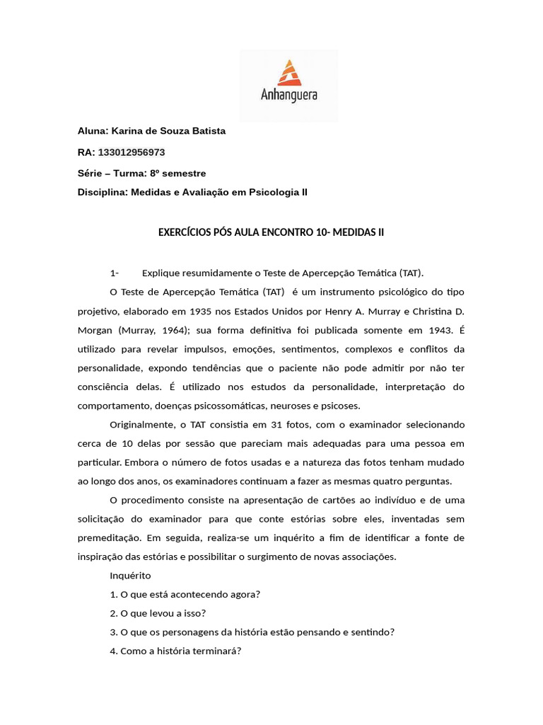Exercício Pós Aula Encontro 10 - Medidas II | PDF | Autoajuda