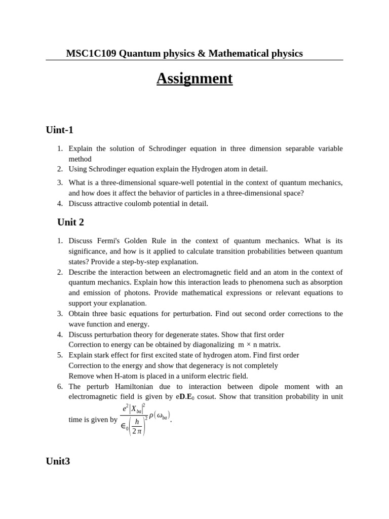 MSC1C109 Quantum Physicsc Assignment | PDF | Tensor | Quantum Mechanics