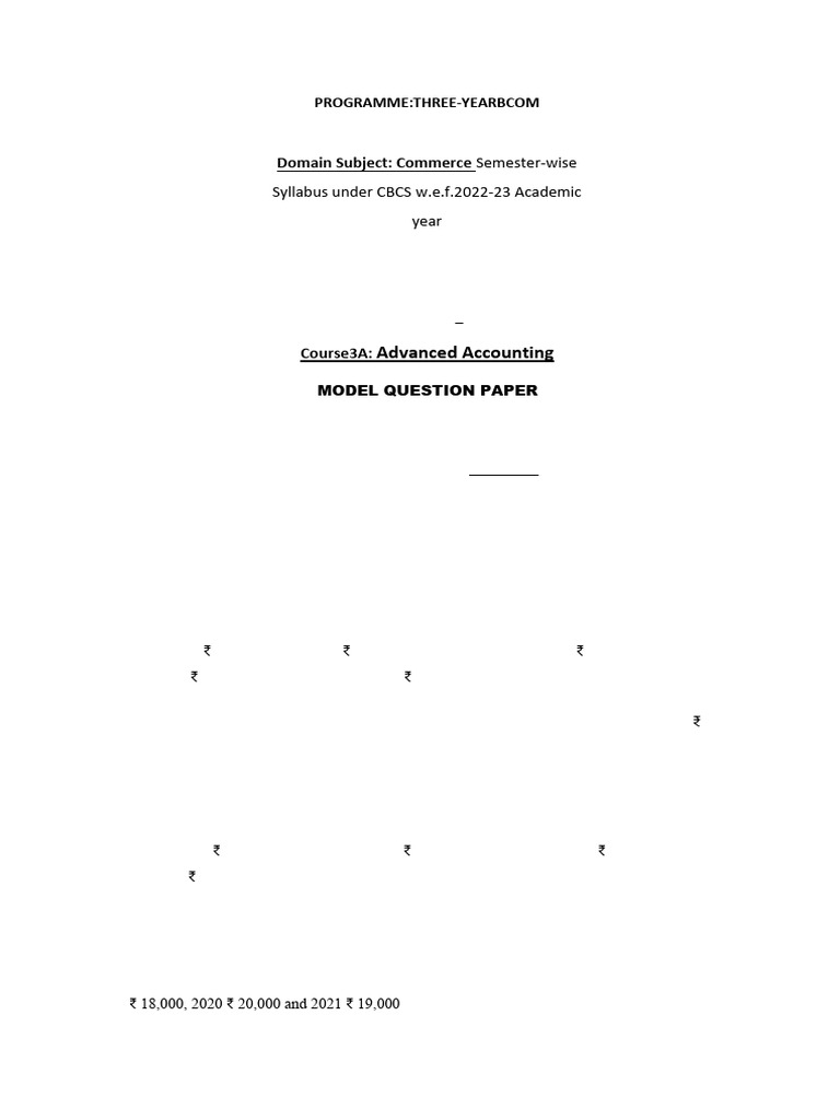 B.Com Advanced Accounting Model Paper | PDF | Cost Of Living | Balance ...