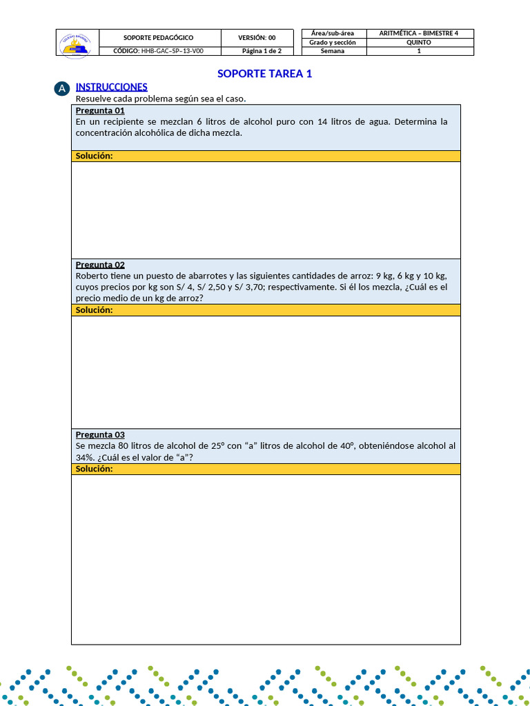 ST-CT1-ARITMETICA 5° SEC-BIM4-Mezcla | PDF