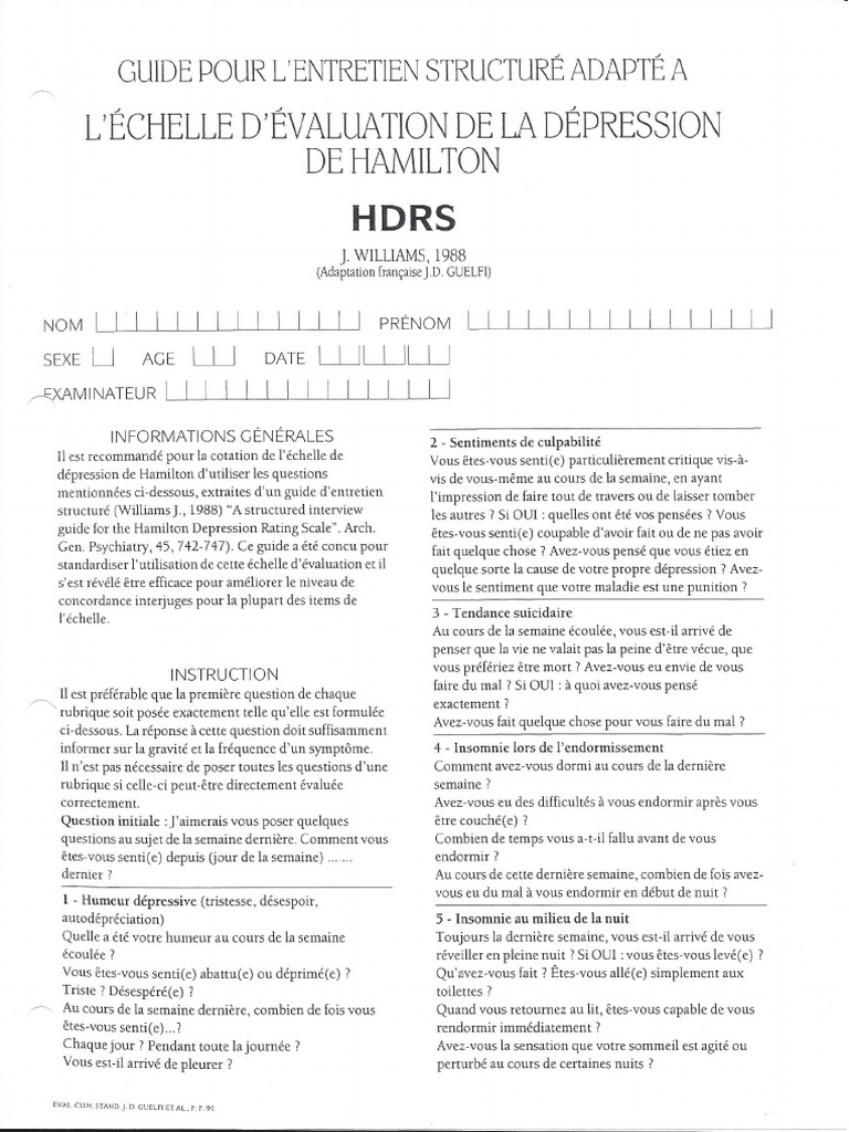 HDRS - Echelle D de Hamilton | PDF