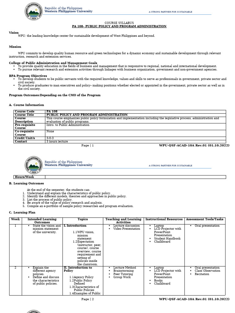 Public Policy & Program Administration Syllabus | PDF | Public ...