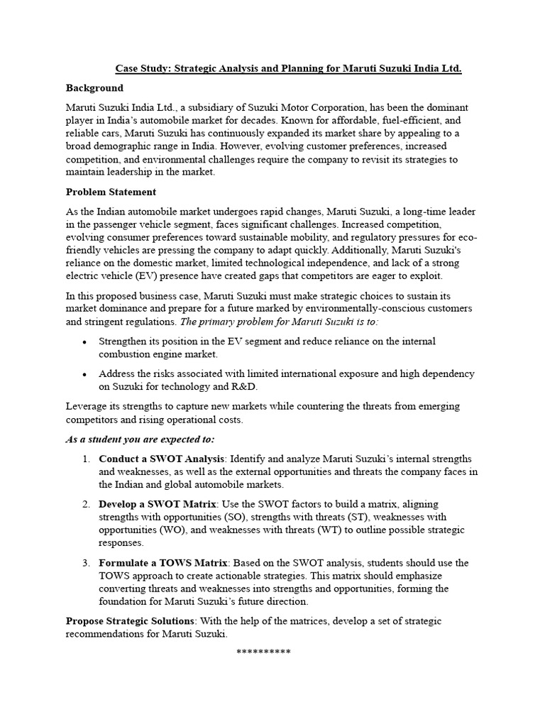 Case Study - Maruti Suzuki | PDF | Swot Analysis | Car