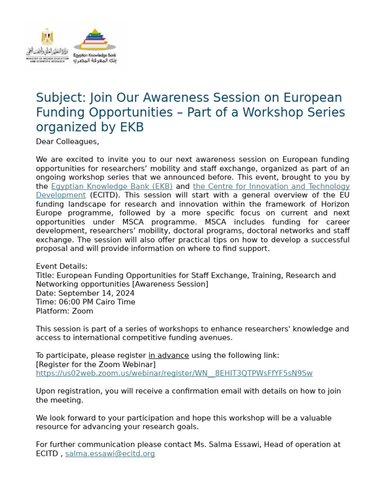 EKB Workshop Email Template - Vol3 | PDF