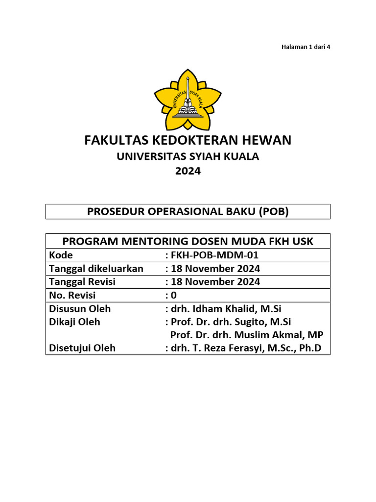 Draft SOP Program Mentoring Dosen Muda FKH | PDF