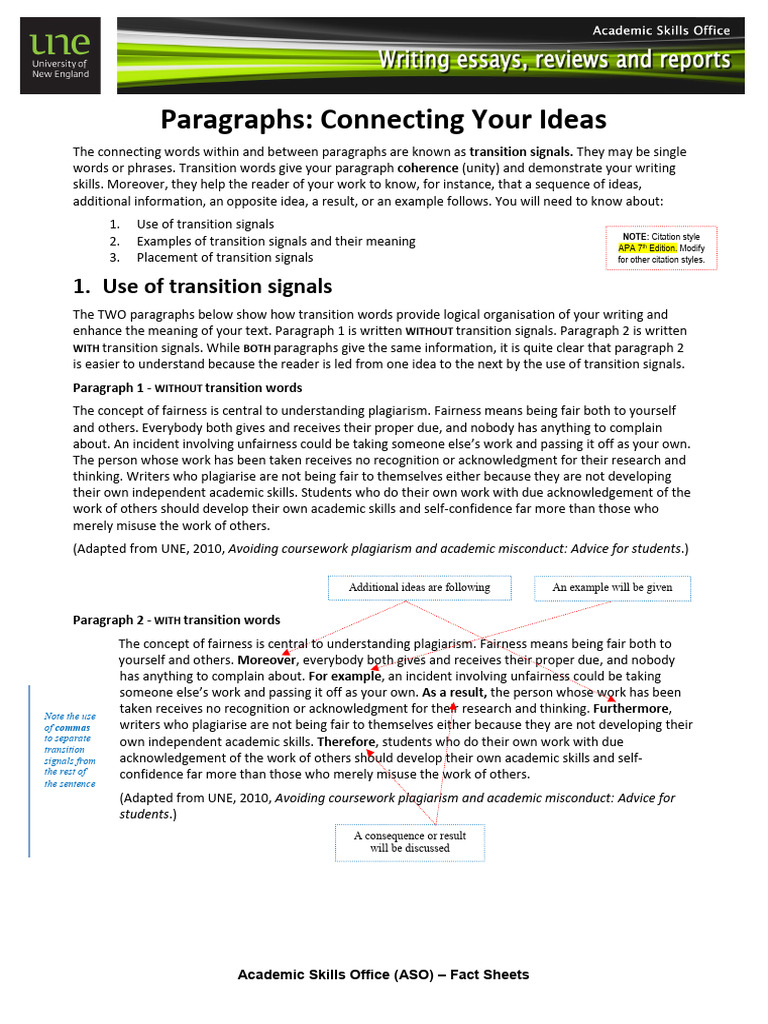 WE Paragraphs Connecting-Your-Ideas | PDF | Plagiarism | Human ...